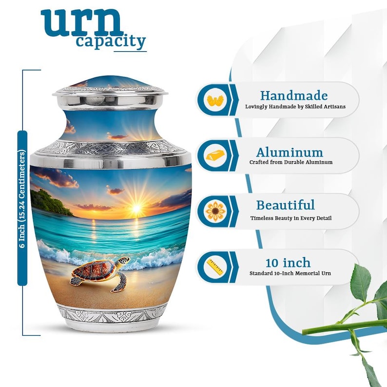 Beach Sunset Sea Turtle Cremation Urn Aluminium Memorial Urn for Ashes ...