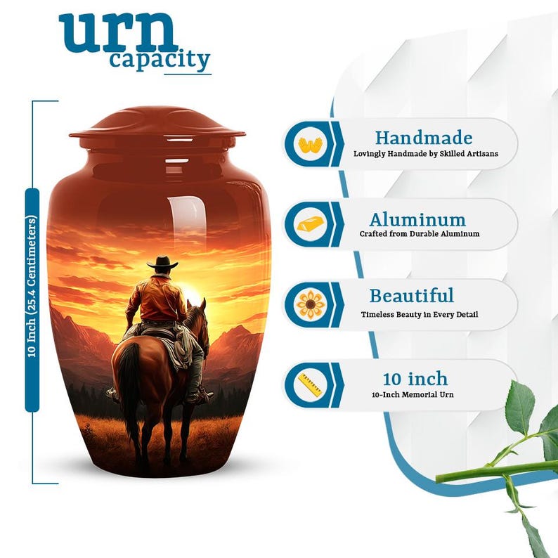 Cowboy Urn for Ashes – Sunset Teardrop Keepsake Urn – Horseback Rider ...