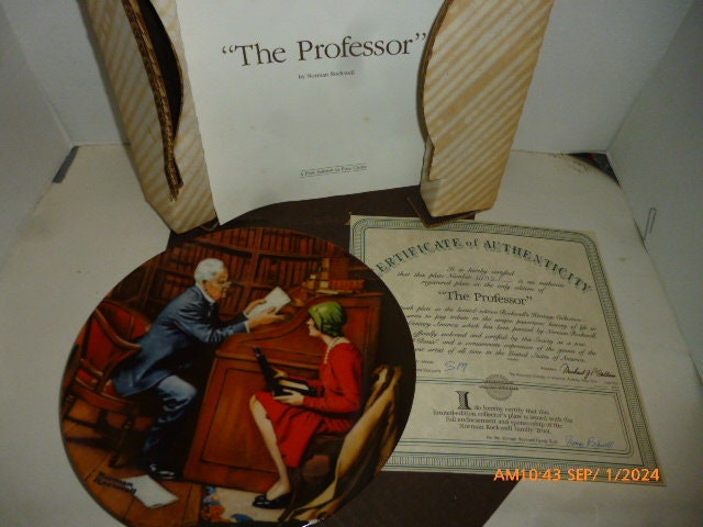 Norman Rockwell 1986 "the Professor" Collectible Knowles Plate COA Orig ...