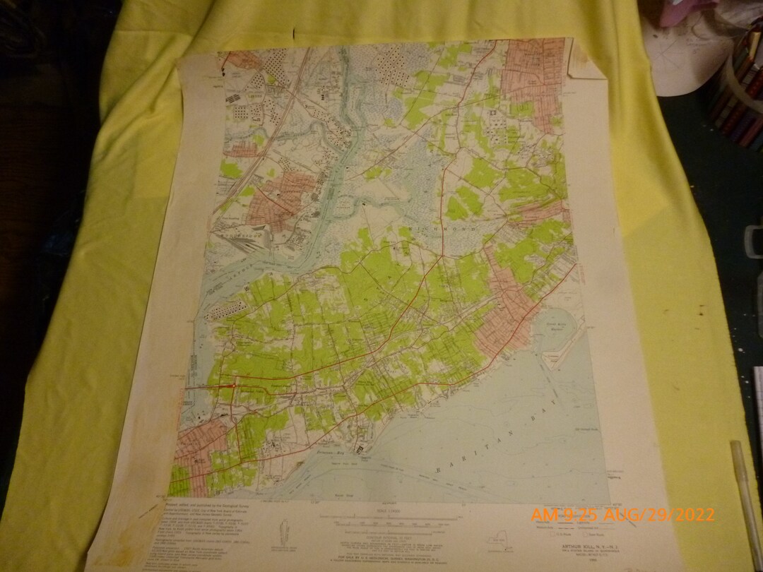 Arthur Kill New York NJ 1955 Antique Map Topographical Geological ...