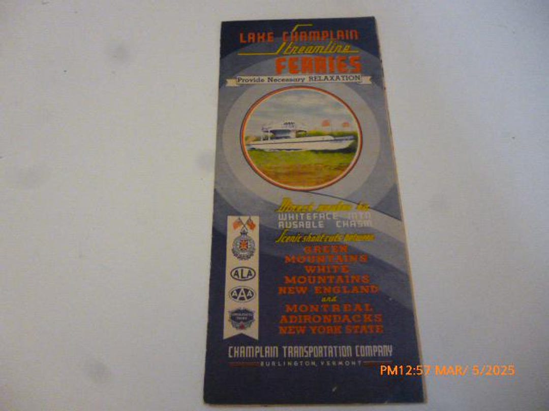 1930s Lake Champlain Streamline Ferries Brochure W/ Map , Schedule ...
