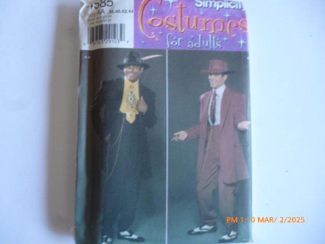 Simplicity 4585 Mens 1920s Style Zoot Suit Pattern Costume Gangster ...