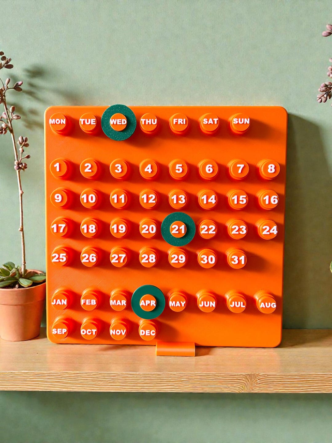 Large 25x25 Cm Orange Vintage Perpetual Calendar – Retro 60s/70s Ring-a ...