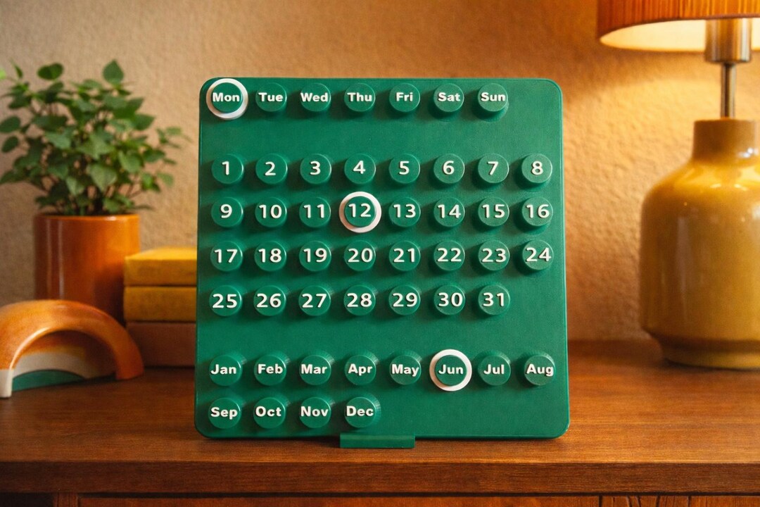 Green Perpetual Calendar – Retro 70s Design Object – Original ...