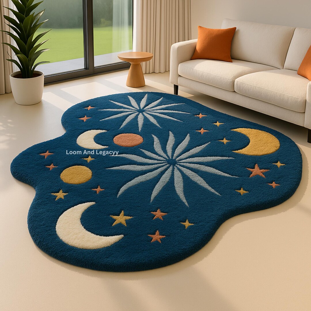 Hand-tufted Celestial Wool Rug | Sculpted Night Sky Design - Etsy