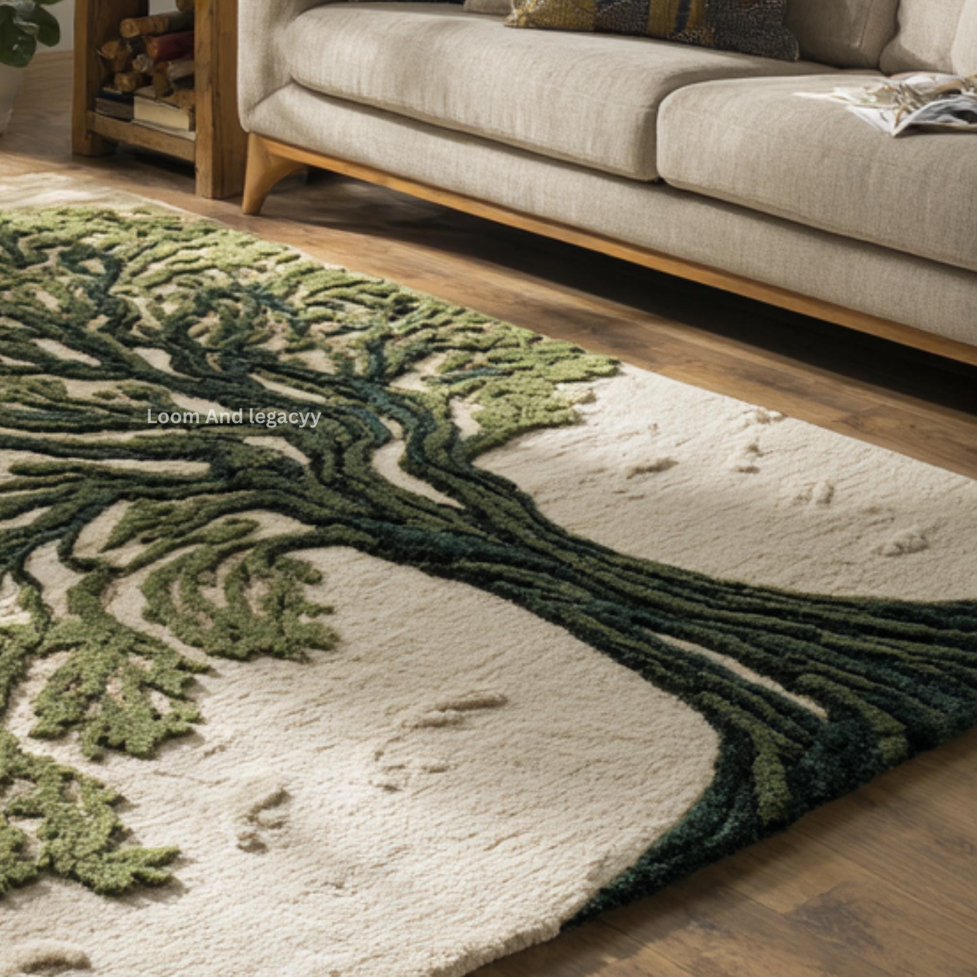 Tree of Life Rug, Handmade Wool Rug With Sculptural Green Design - Etsy