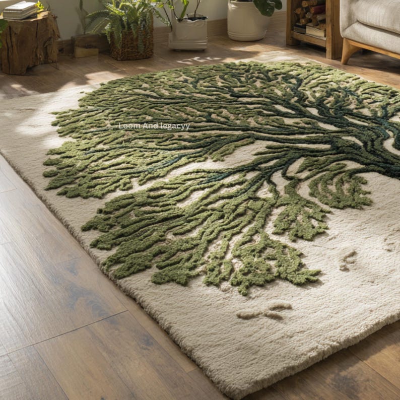Tree of Life Rug, Handmade Wool Rug With Sculptural Green Design - Etsy