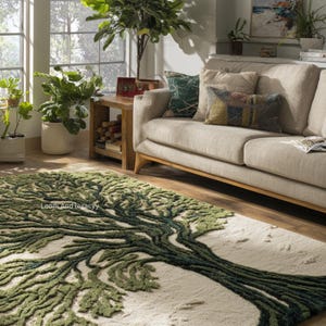 Hand Tufted Tree of Life Area Rug - Green Botanical Forest Branch ...