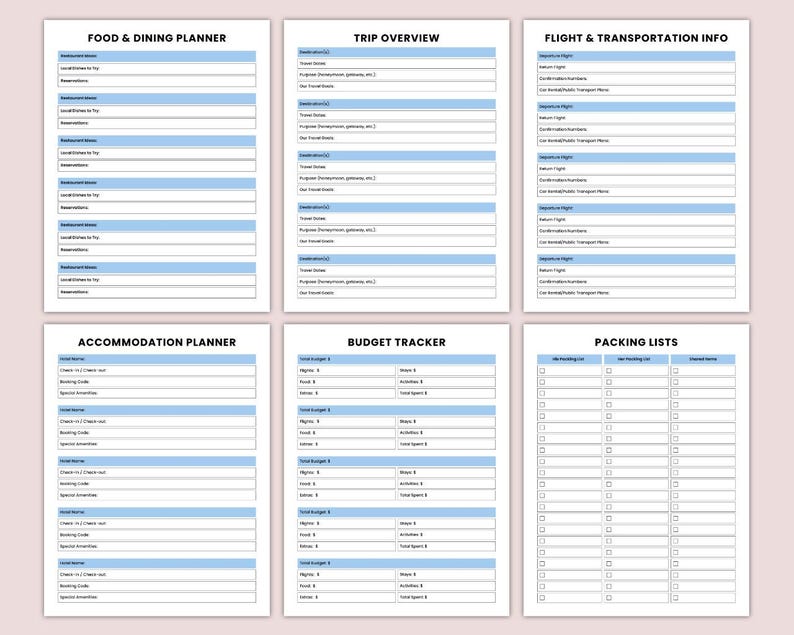 Couple Travel Planner | Printable & Fillable | 20-page Vacation ...