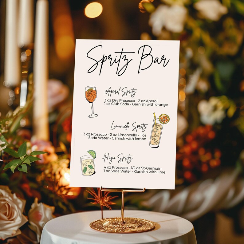 Spritz Bar Sign, Signature Cocktail Menu (editable Printable) - Etsy