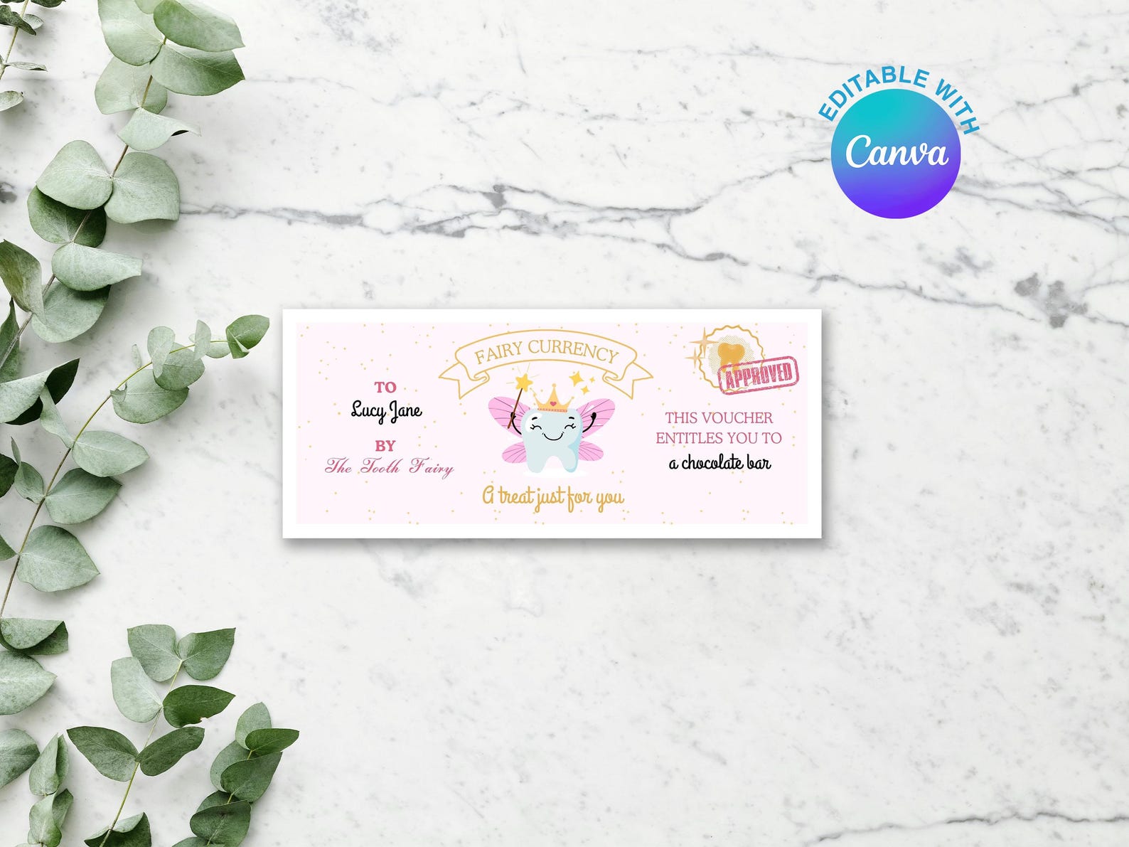 Editable Tooth Fairy Voucher, Printable Payment Certificate (canva ...