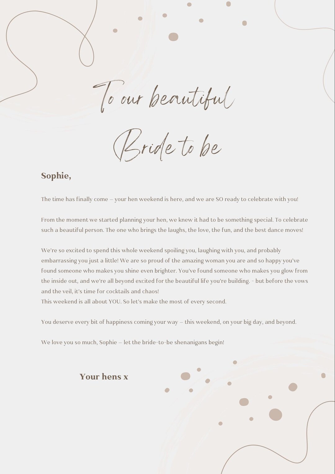 Letter to the Hen, Bride to Be Letter, Personalised Hen Party Letter ...