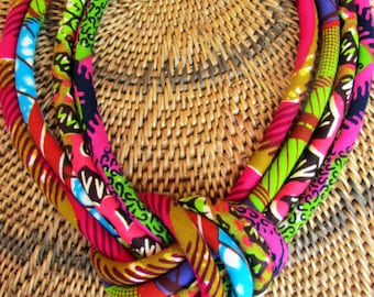African Print Rope Necklace Multi-strand Wax Fabric Statement - Etsy