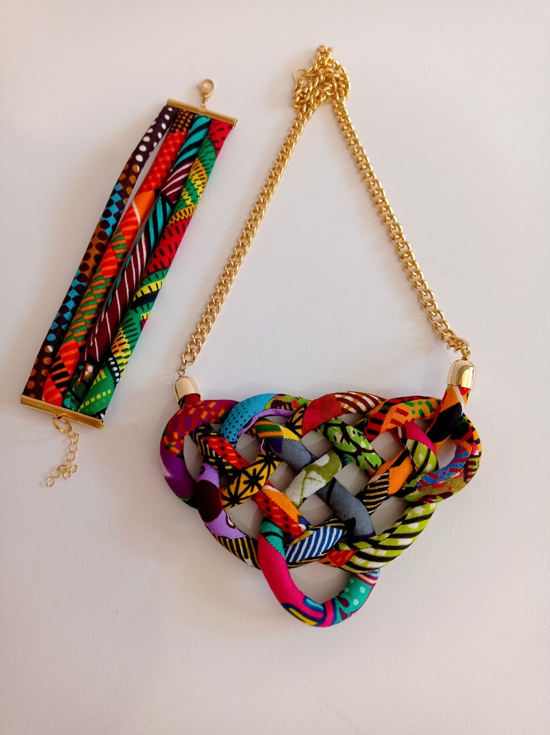 African Textile Patchwork Knot Jewelry, Kente Fabric Bib Necklace - Etsy