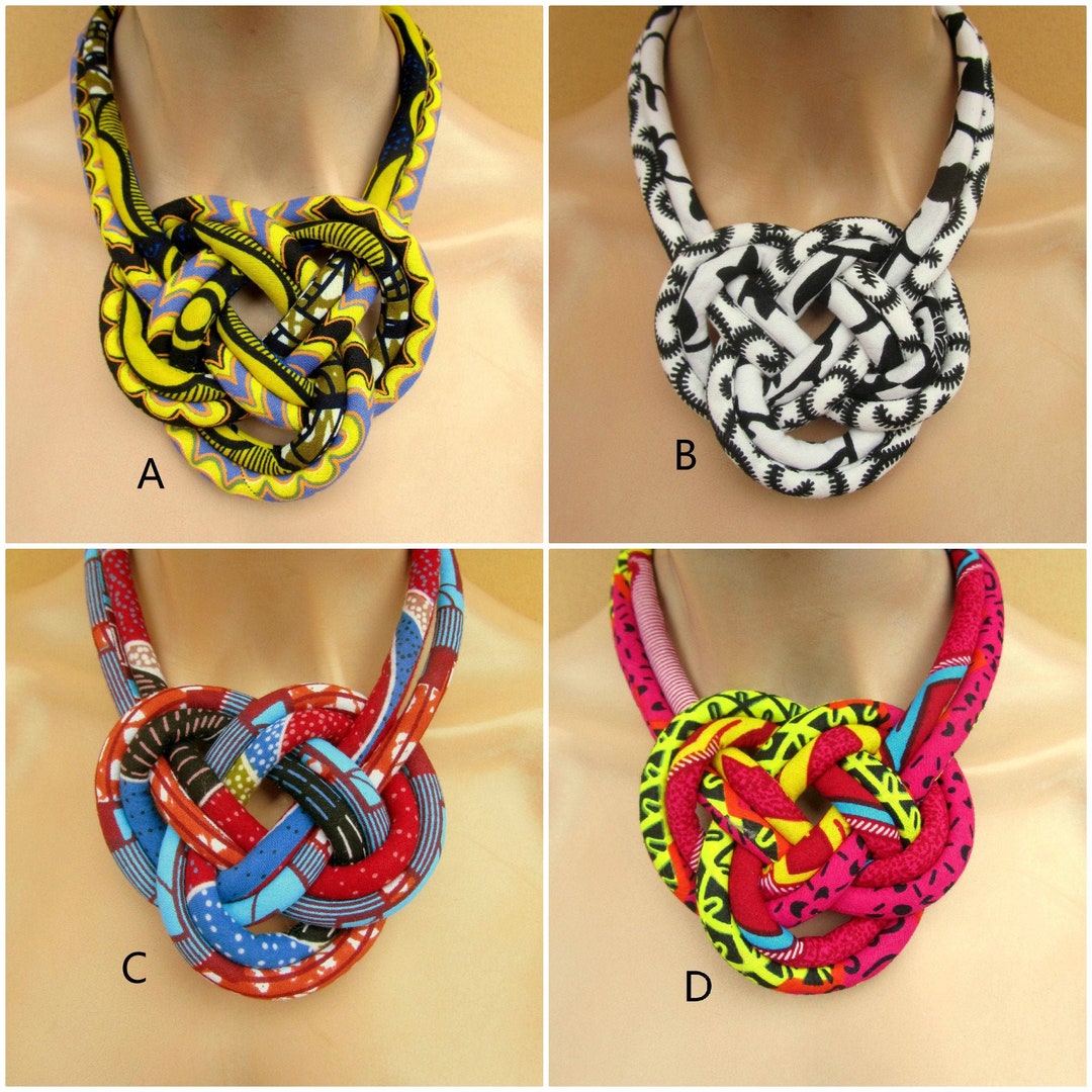 Ankara Textile Necklace Knotted African Cloth Necklace . - Etsy