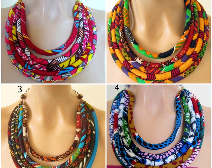 African Bib Necklace Ankara Multi Strand Jewelry Colorful Tribal ...