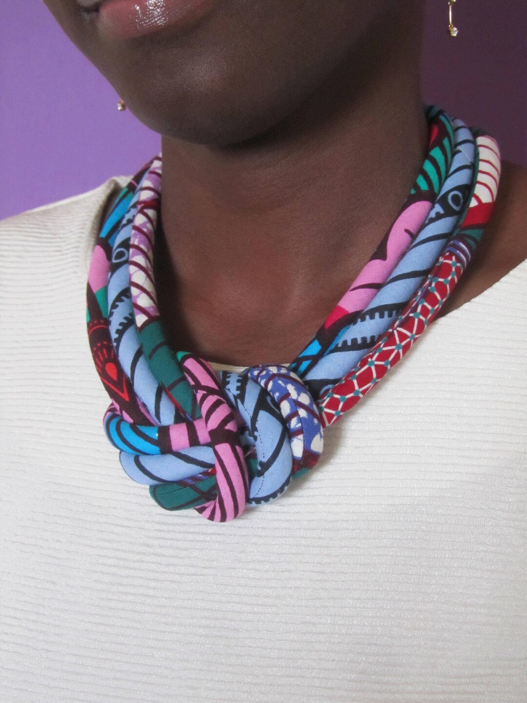 Colorful Necklace - Light Weight Jewelry - African Print Knot Necklace ...