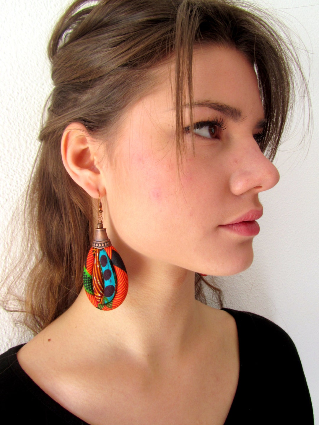 African Colorful Earrings - Oval Shape Dangling Fabric Earrings Set - Etsy