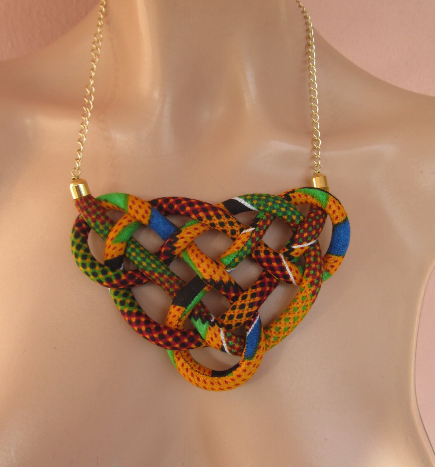 African Textile Knot Jewelry Kente Fabric Bib Necklace - Etsy