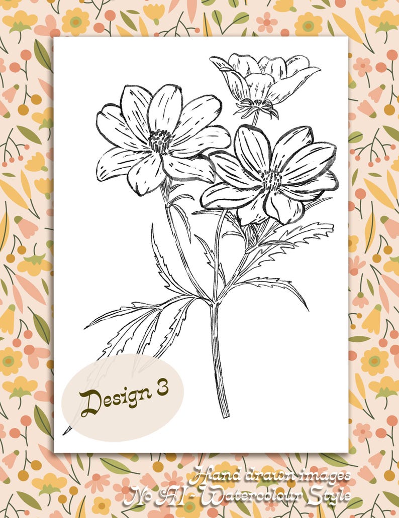 Hand-drawn Floral Coloring Pages: Cottagecore Line Art (PDF Download ...