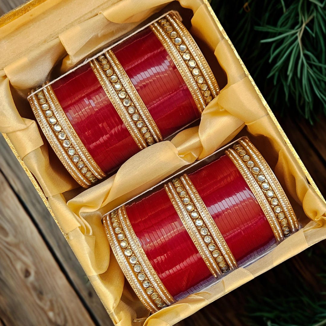 Red Maroon Bridal Chura Set - Gold Kundan Indian Wedding Bangles - Etsy