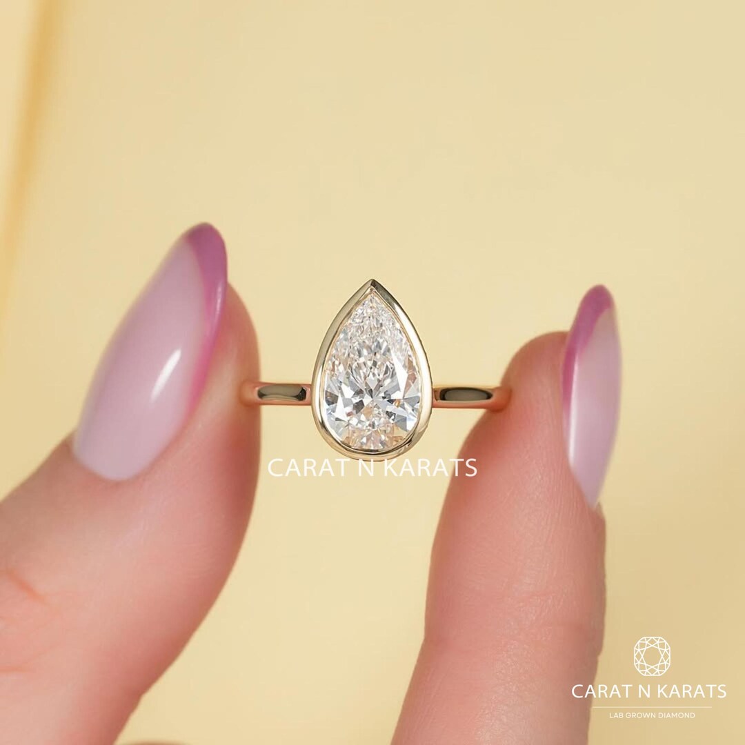 Bezel Setting Engagement Ring, 2.0 Carat Pear Lab Grown Diamond ...