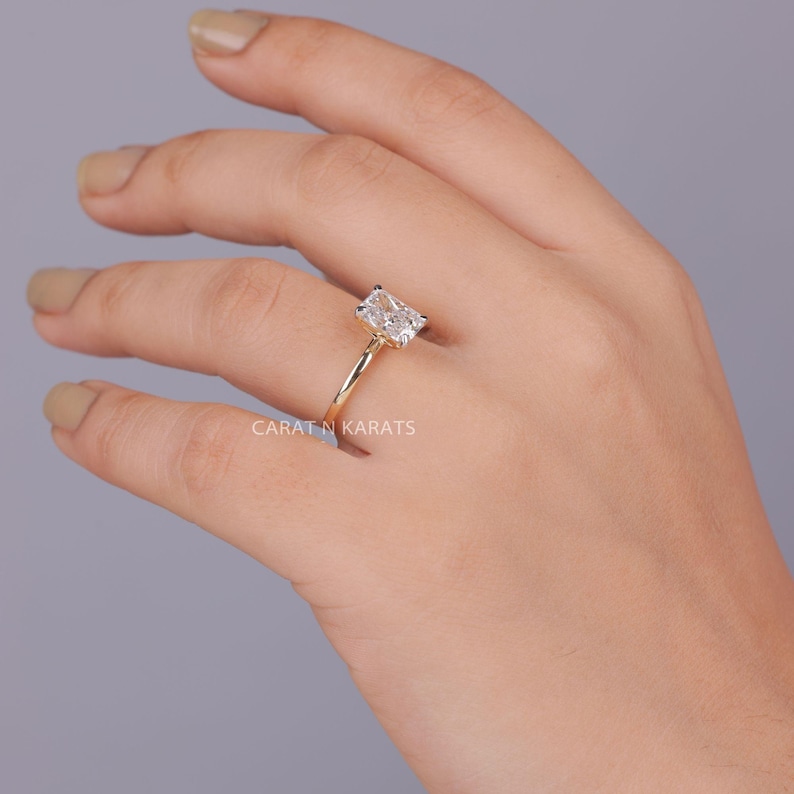 Lab Grown Diamond Ring, Radiant Cut Lab Diamond Engagement Ring ...