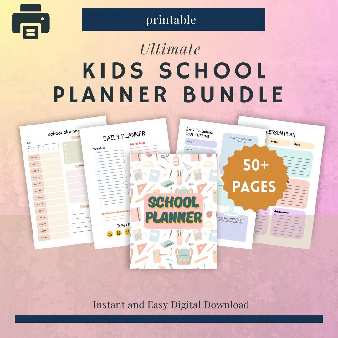 Printable Kids School Planner Bundle, Back to School Planner Printable ...