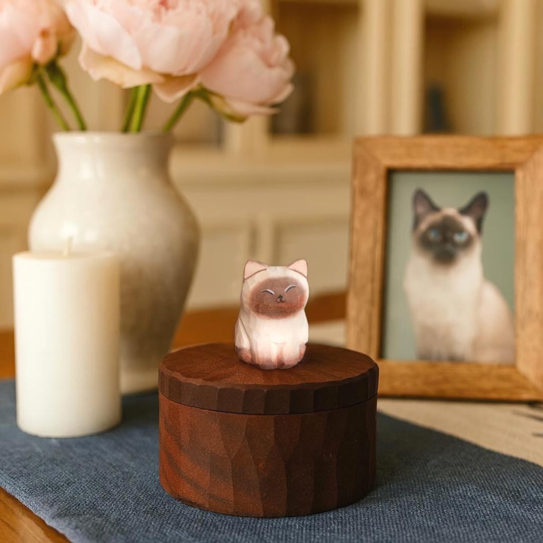 Handmade Wooden Cat Memorial Urn: Siamese Cat Keepsake Box by Photo ...
