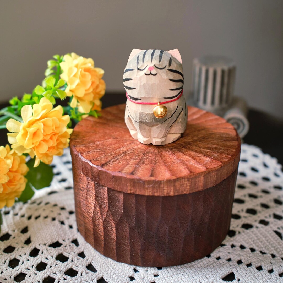 Grey Tabby Cat Urn for Ashes, Handmade Wooden Pet Urn With Sleeping Cat ...