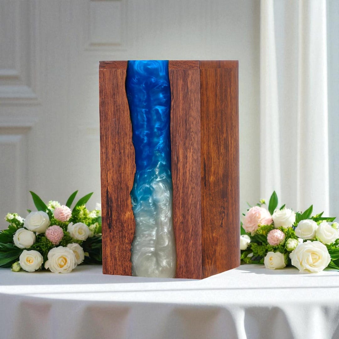 Handmade Wood Resin River Box: Rustic Keepsake Storage - Etsy