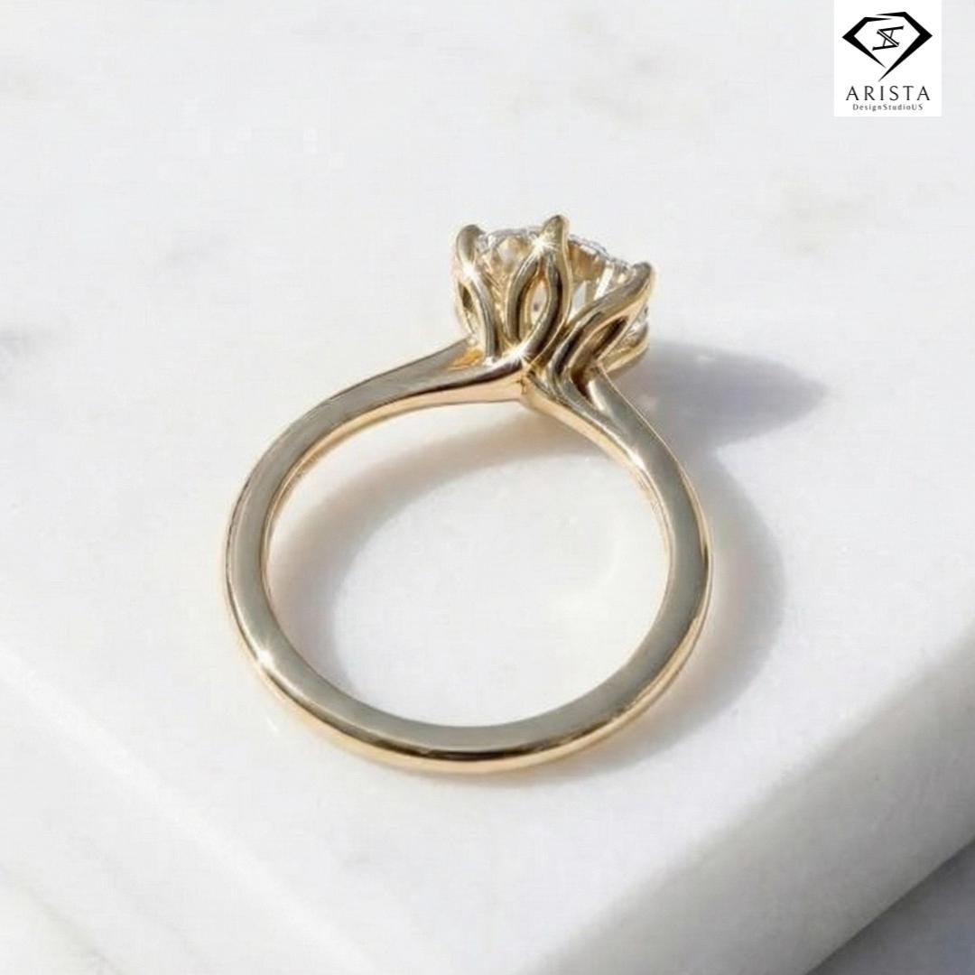 Antique Tulip Setting Engagement Ring, 14k Yellow Gold Flower Petal ...