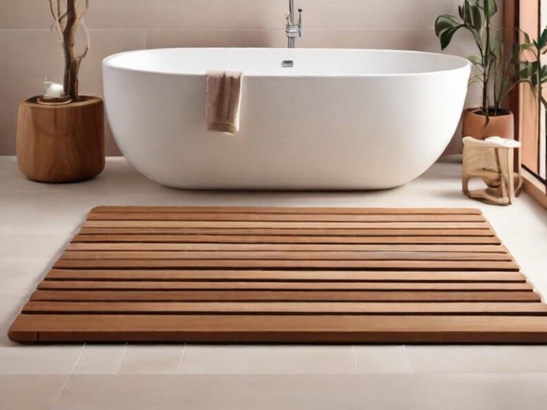 Handmade Teak Wood Shower Mat, Waterproof Bath Mat, Custom Size - Etsy