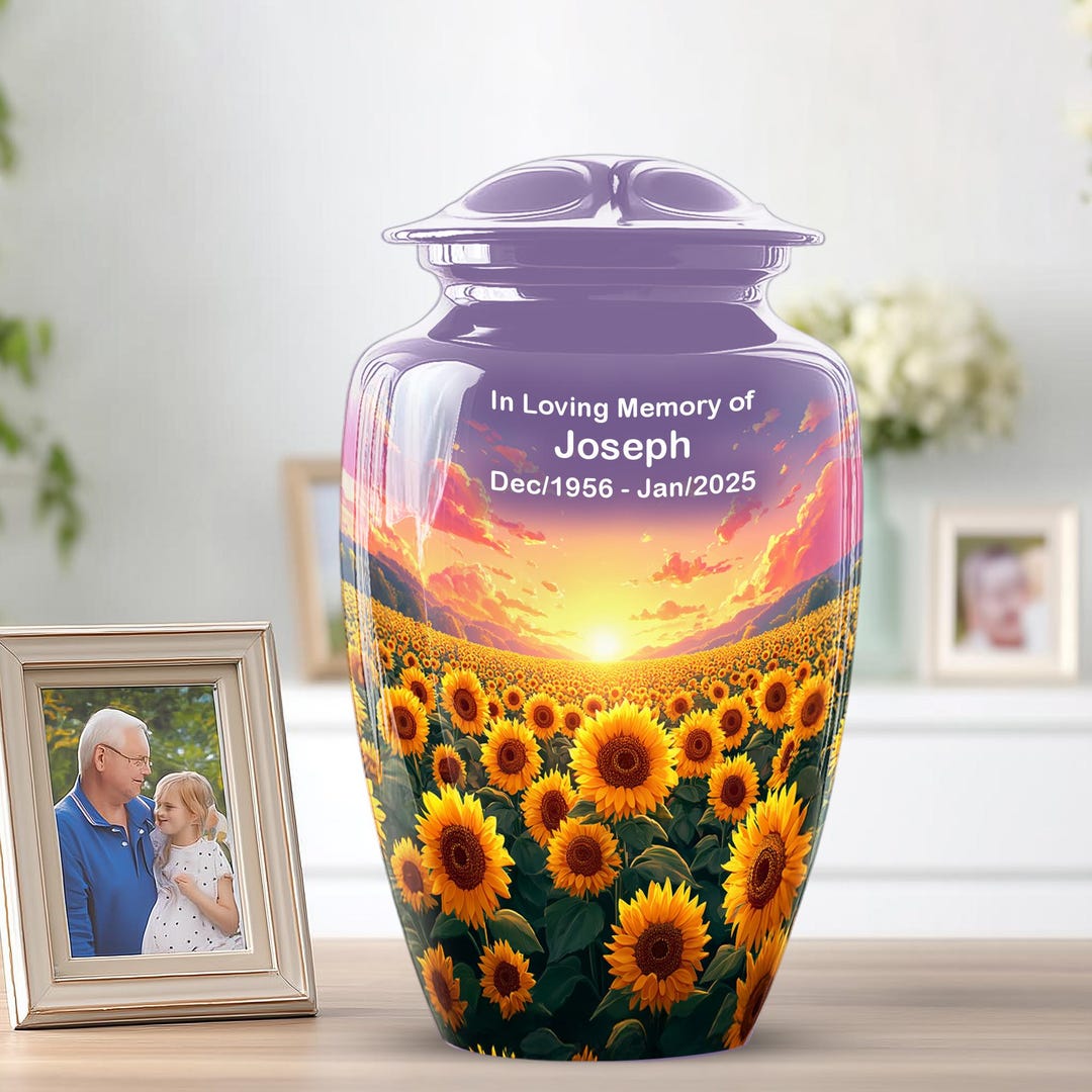 Personalized Sunflower Cremation Urn, Flower Urn for Ashes, Sunset Urn ...