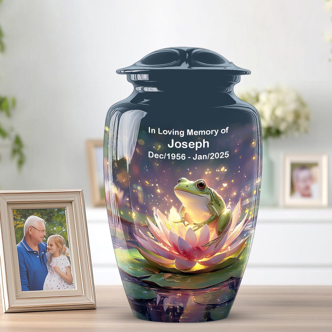 Personalized Frog Urn, Cremation Urn for Ashes. Lotus Urn, Decorative ...