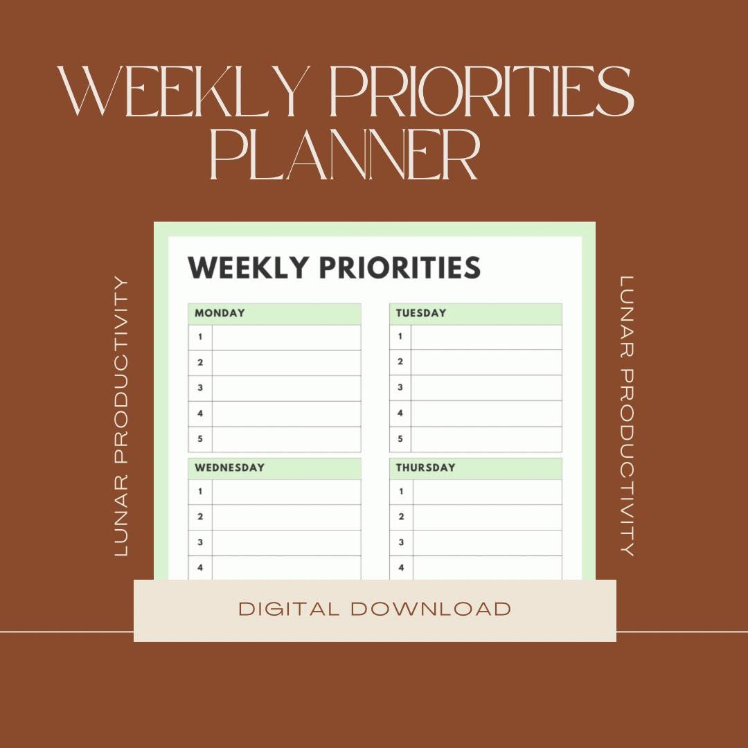Weekly Priorities Planner Printable: Minimal To-do List (PDF Download ...