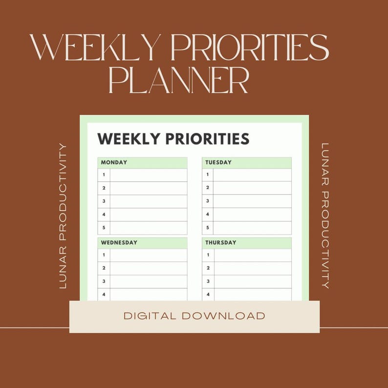 Weekly Priorities Planner Printable: Minimal To-do List (PDF Download ...