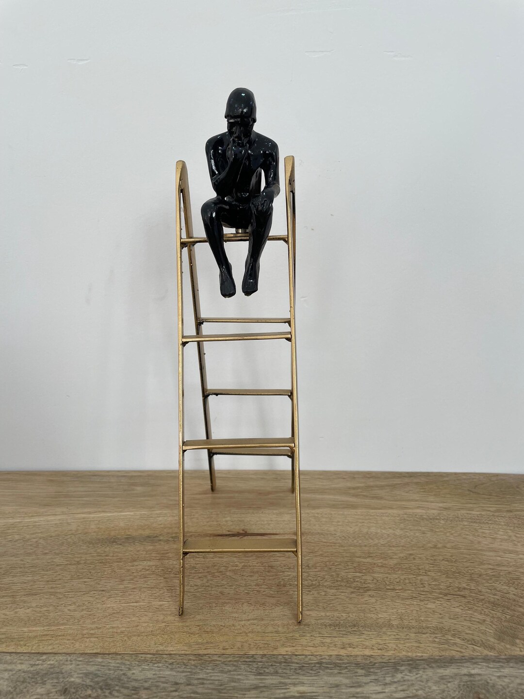 Handmade Thinking Man Sculpture | Golden Ladder, Marble Base - Etsy