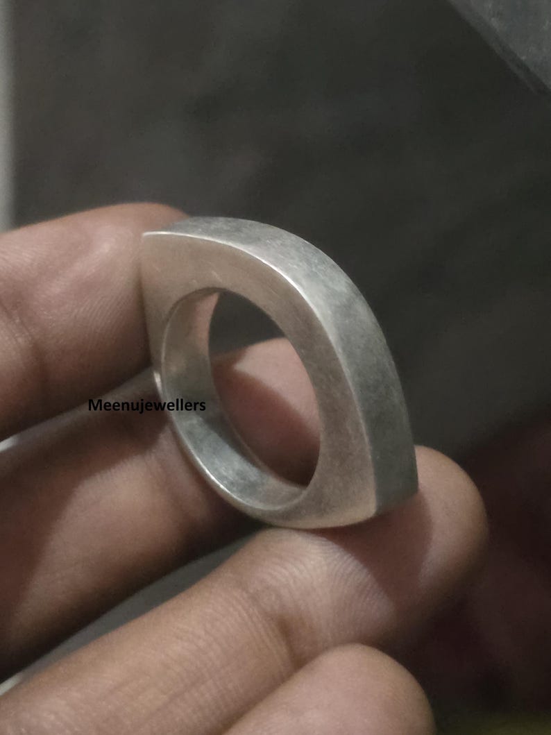 Handmade Sterling Silver Rectangular Signet Ring, Chunky Wide Band Boho ...
