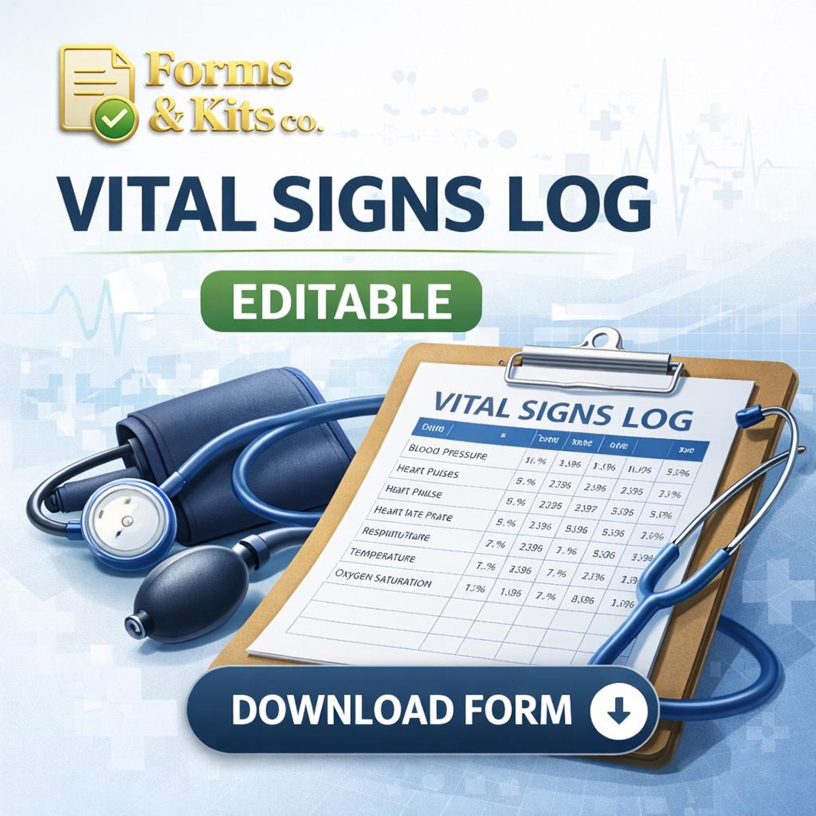 Vital Signs Log | Editable Healthcare Tracking Form | Patient Vitals ...