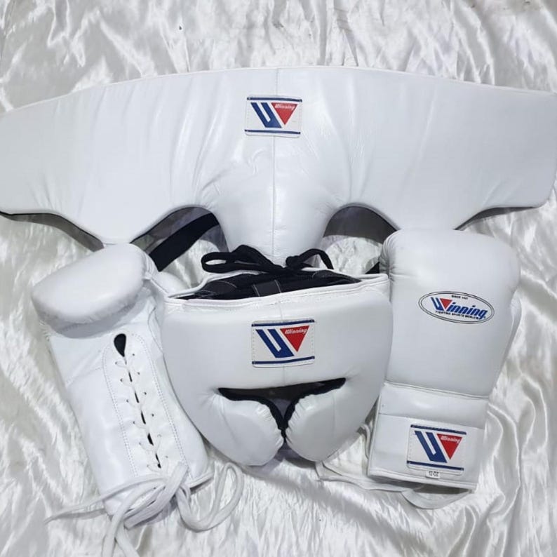 Winning Boxing Sparring Set Full Protection Kit Gloves Head Guard Groin ...