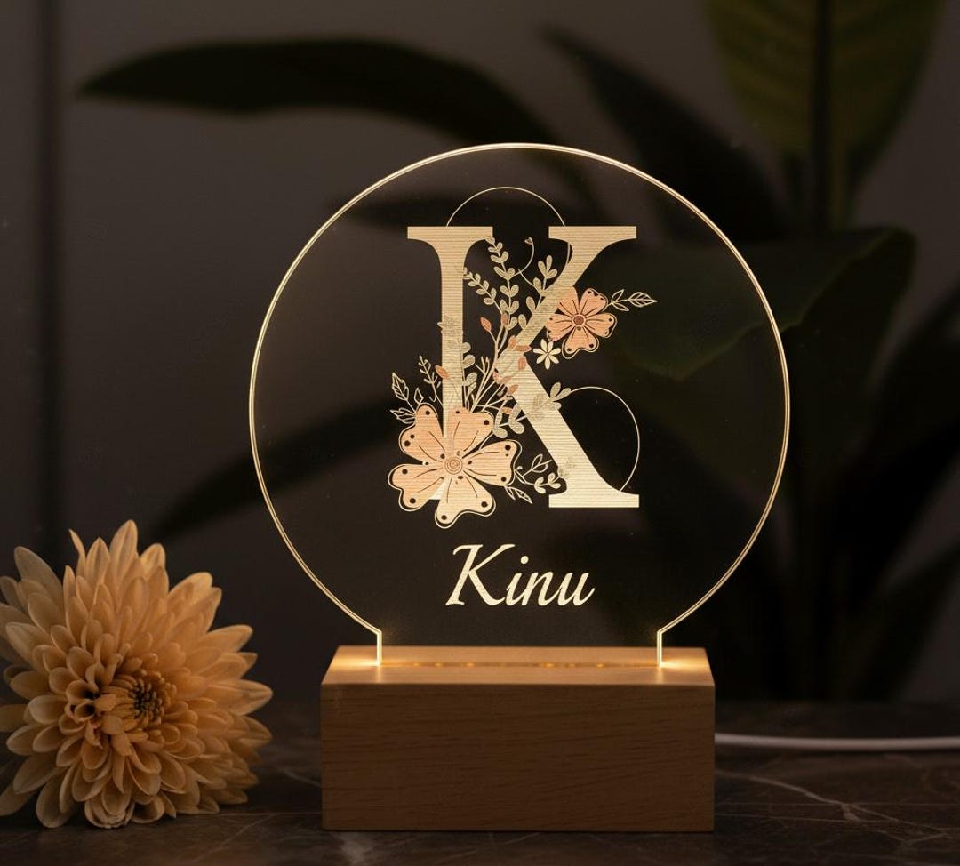 Night Light Name Lamp: Custom Engraved Letter, Baby Bedroom Decor, LED ...