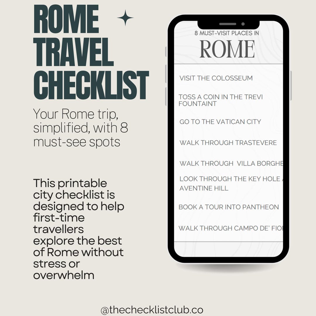 Rome Travel Checklist – Printable Italy City Guide for First-time ...