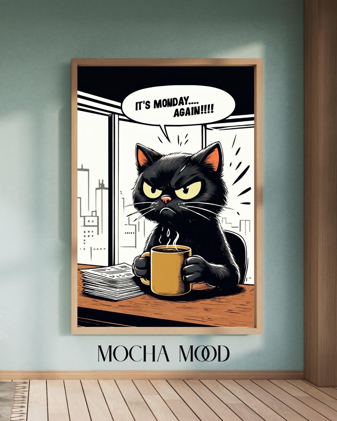 Grumpy Cat Monday Poster – Funny Coffee Wall Art Printable | Black Cat ...
