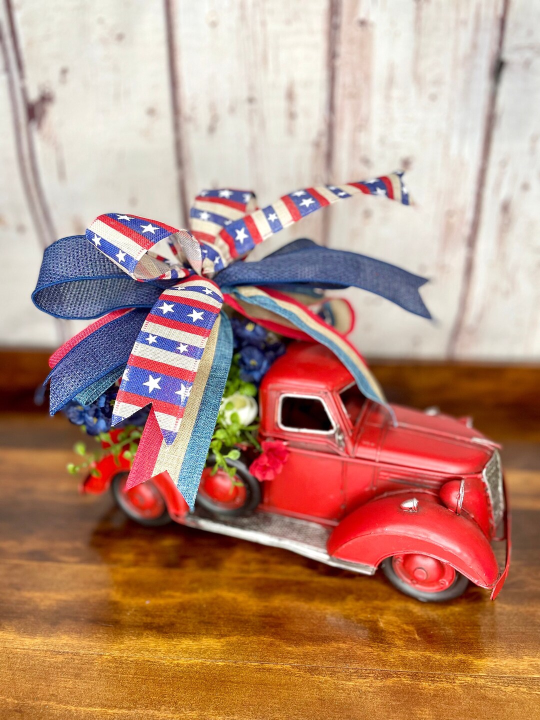 Patriotic Red Truck Arrangement, Patriotic Truck Centerpiece, Farmhouse ...