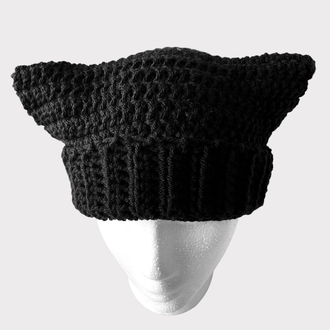 Crochet Cat Ear Beanie: Handmade Acrylic Square Top Hat - Etsy