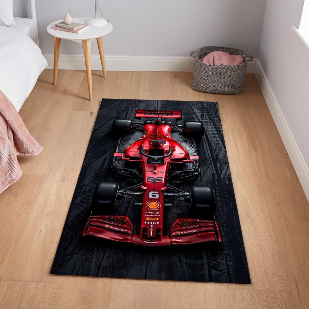 Red Rocket F1 Race Car Rug: Washable Playroom Decor - Etsy