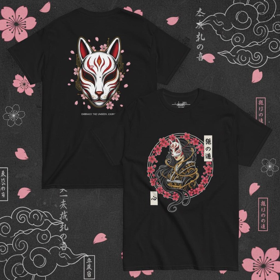 Kitsune Mask T-shirt: Japanese Streetwear Sakura Graphic Tee - Etsy