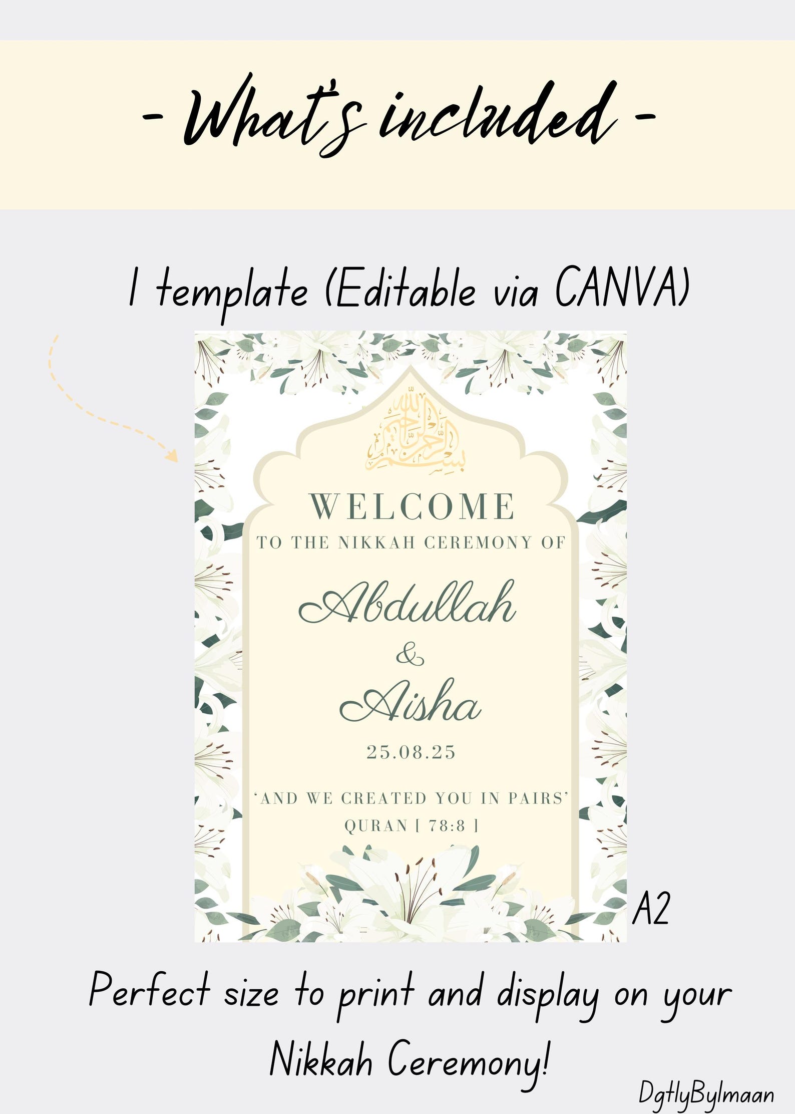 Islamic Nikkah Welcome Sign Template,digital Download Muslim Walima ...