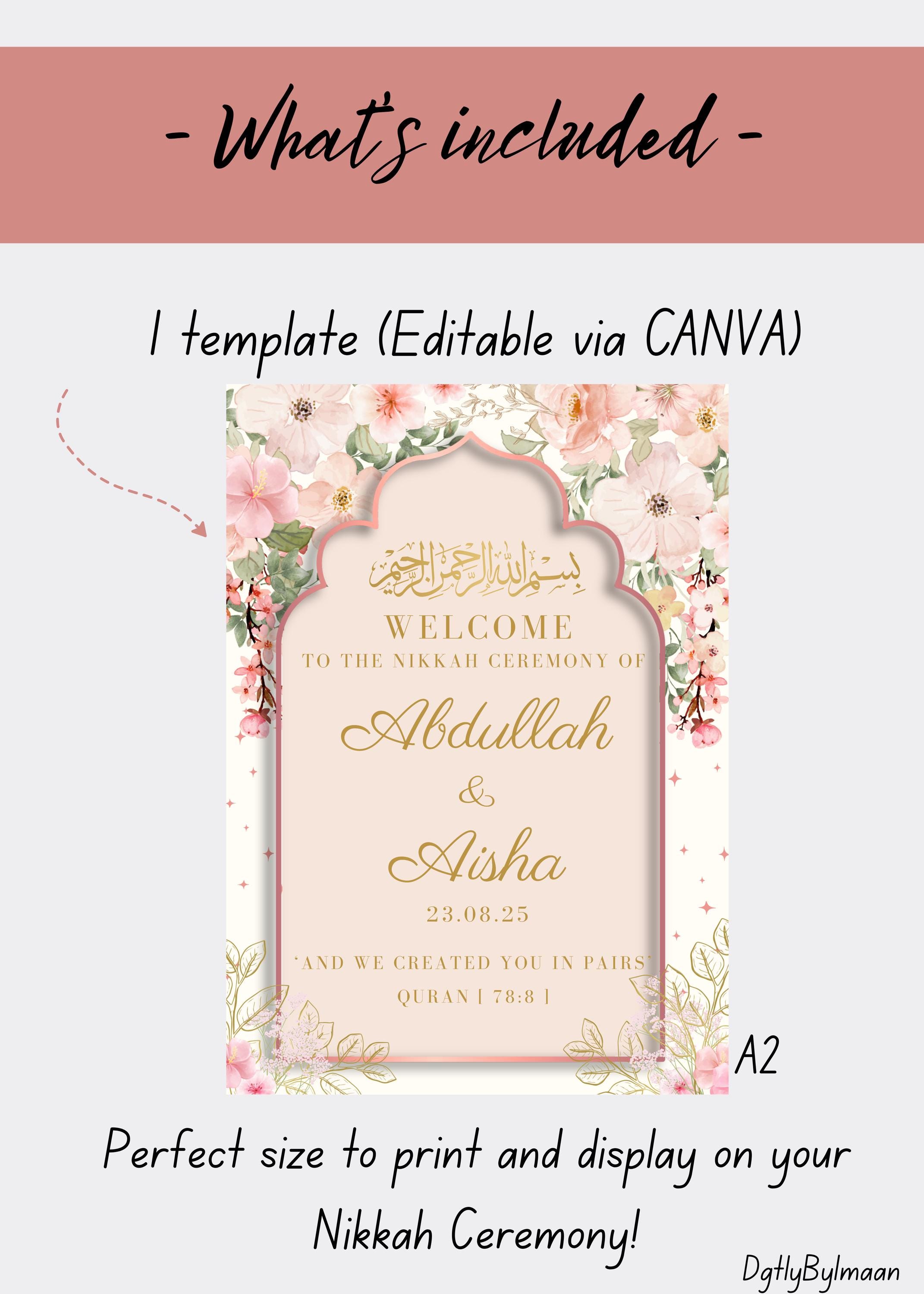 Islamic Nikkah Welcome Sign Template,digital Download Muslim Walima ...